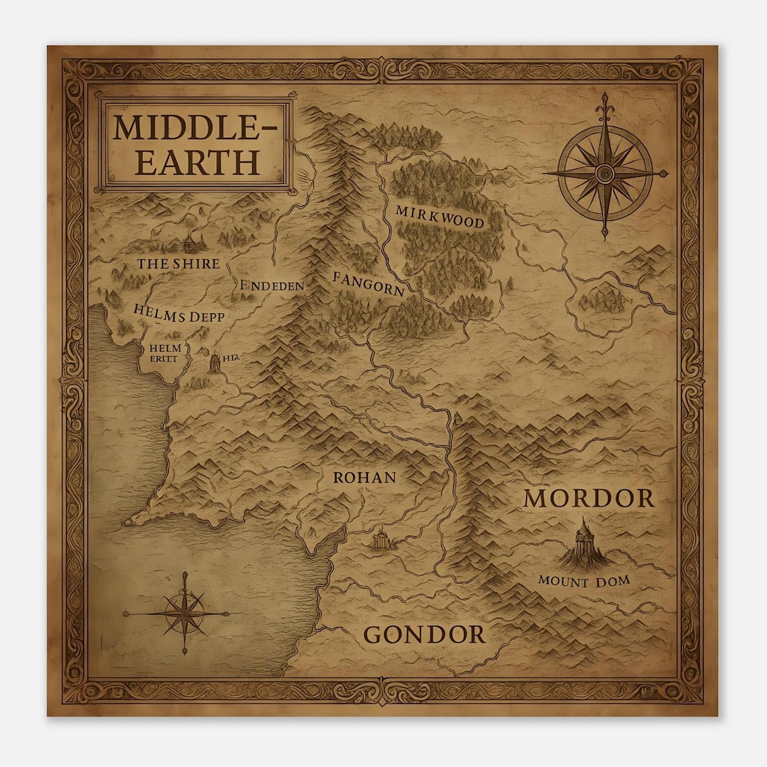 Middle-earth Map Poster – Vintage Lord of the Rings Wall Art | Unframed ...