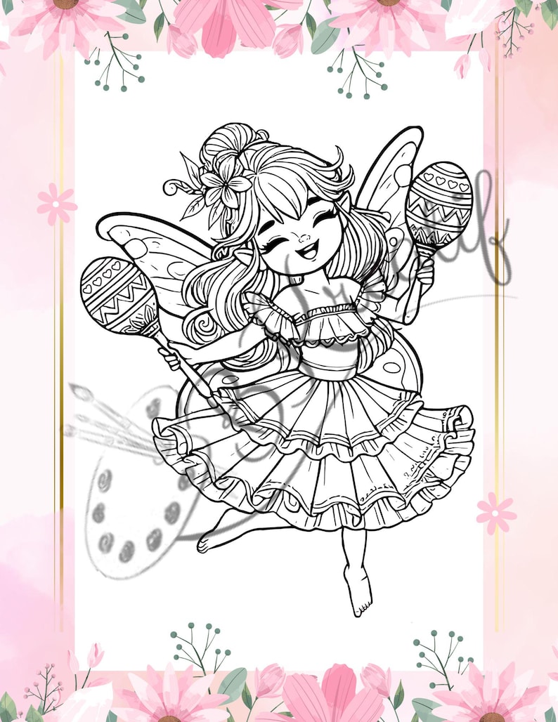 Musical Fairy Coloring Book Page - Etsy