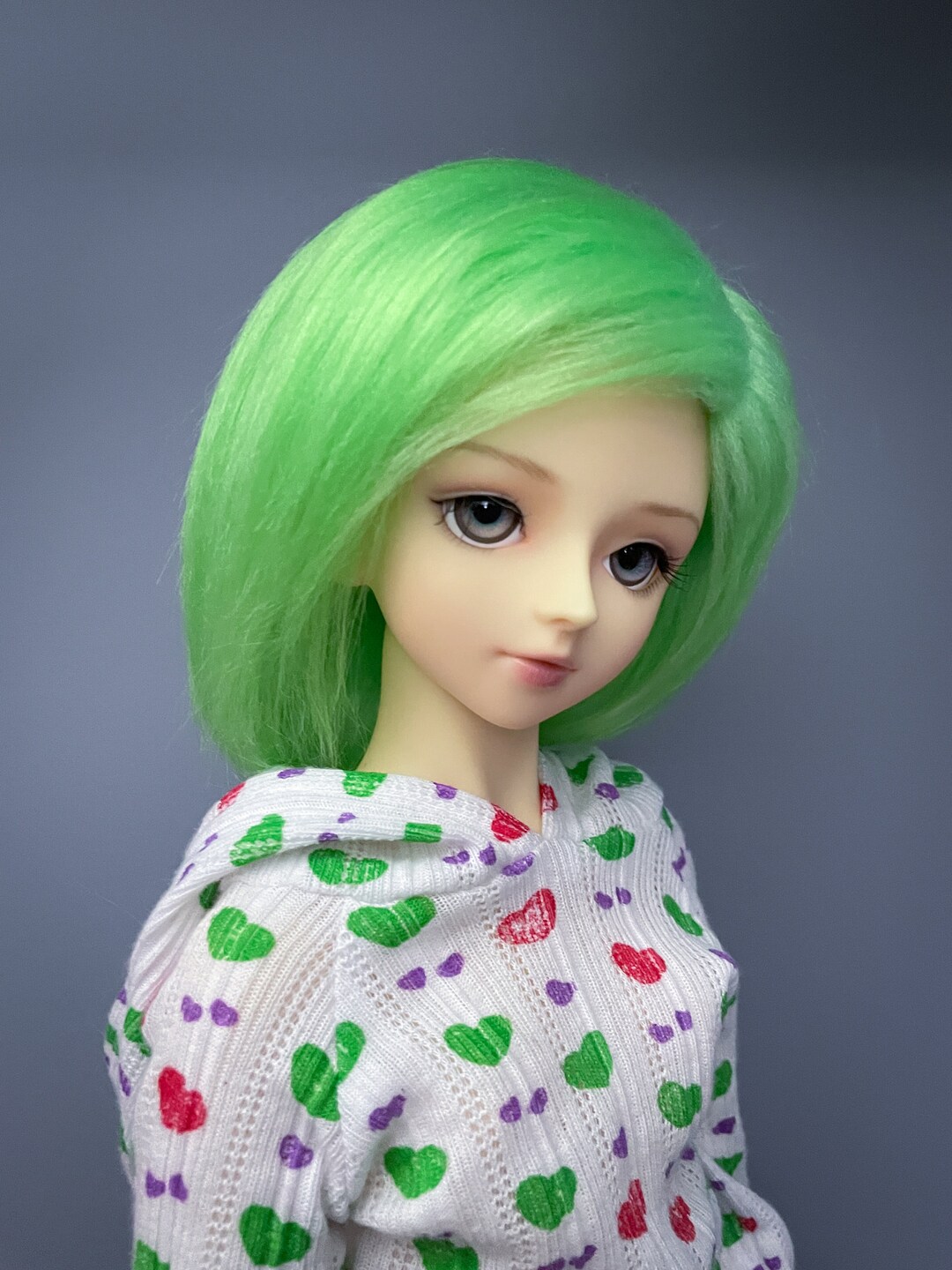 8/9 Lime Green BJD Wig | 3" Long Fur Wig | Ball Jointed Doll Wig | Faux ...