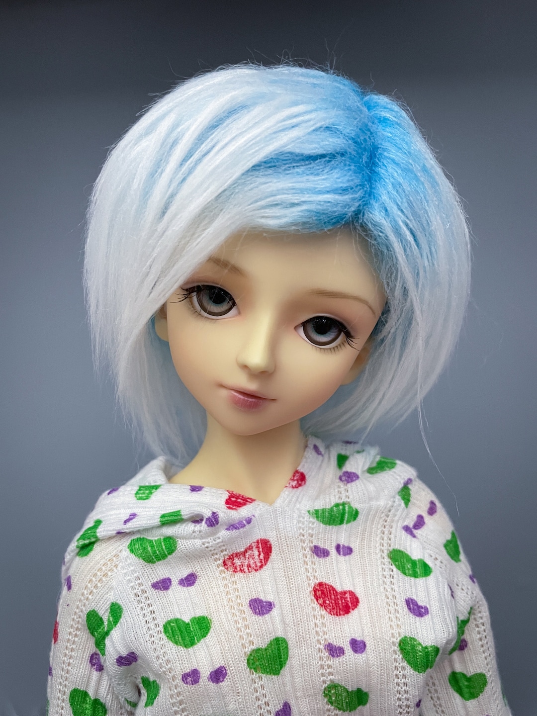 8/9 Aqua Blue and White Gradient BJD Wig | 3