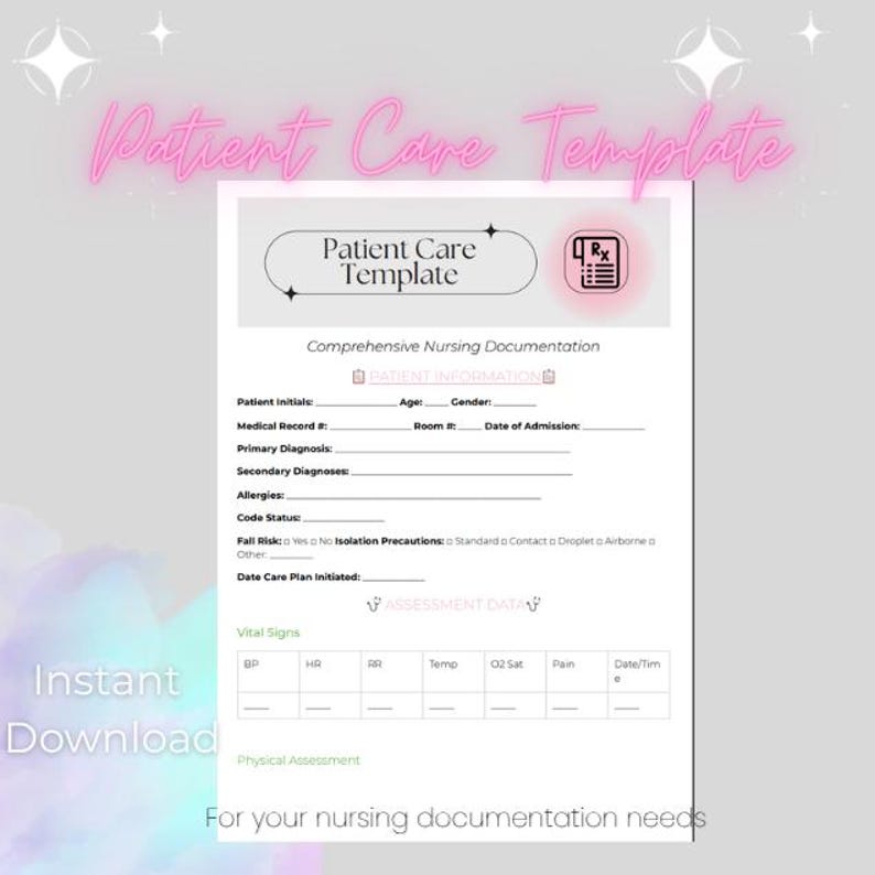 DIGITAL Patient Care Plan Template | Nursing Student Clinical Tool | NANDA-I Format | Printable ...