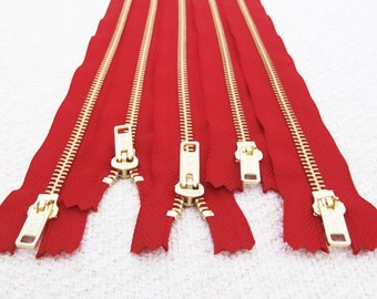 8inch Hot Red Metal Zipper Gold Teeth 5pcs | Etsy