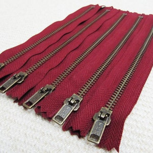 7inch - Maroon Red Metal Zipper - Brass Teeth - 5pcs - Etsy