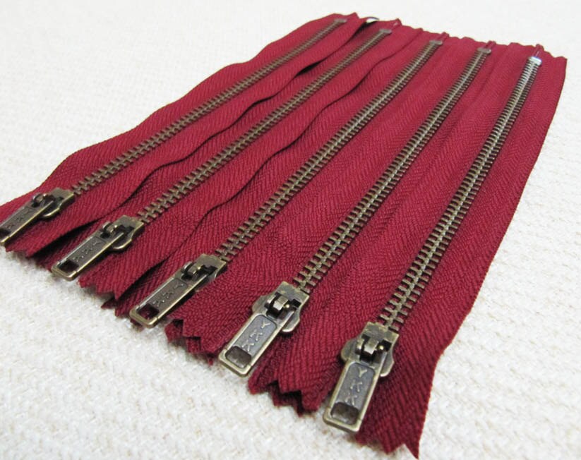 7inch - Maroon Red Metal Zipper - Brass Teeth - 5pcs - Etsy