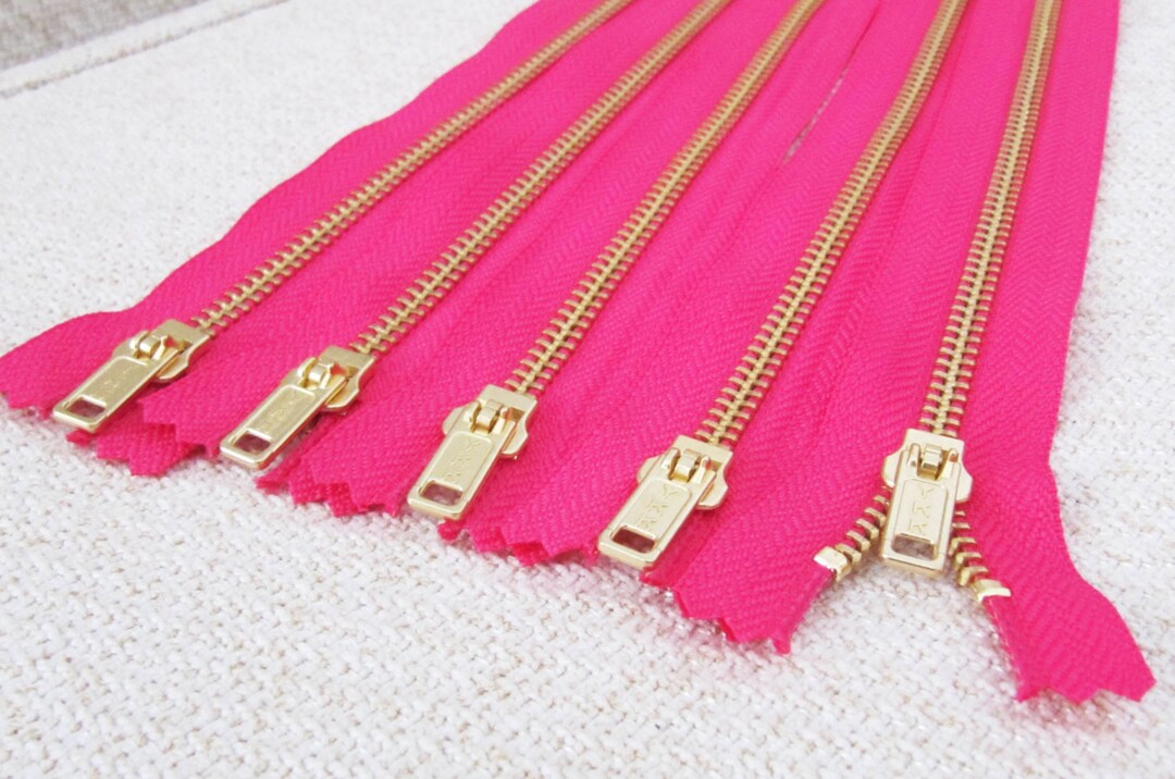 8inch - Fuchsia Pink Metal Zipper - Gold Teeth - 5pcs - Etsy