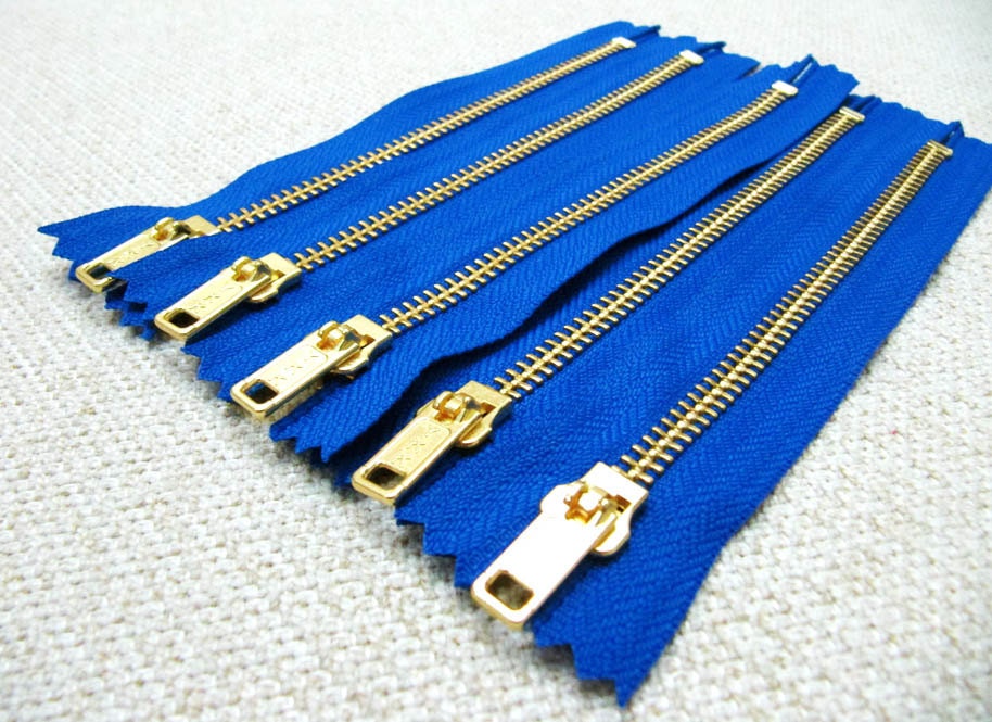 6inch - Victoria Blue Metal Zipper - Gold Teeth - 5pcs - Etsy