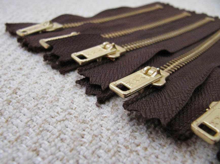 5inch Dark Chocolate Brown Metal Zipper Gold Teeth 6pcs - Etsy