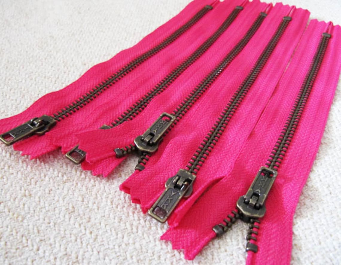 7inch - Fuchsia Pink Metal Zipper - Brass Teeth - 5pcs - Etsy