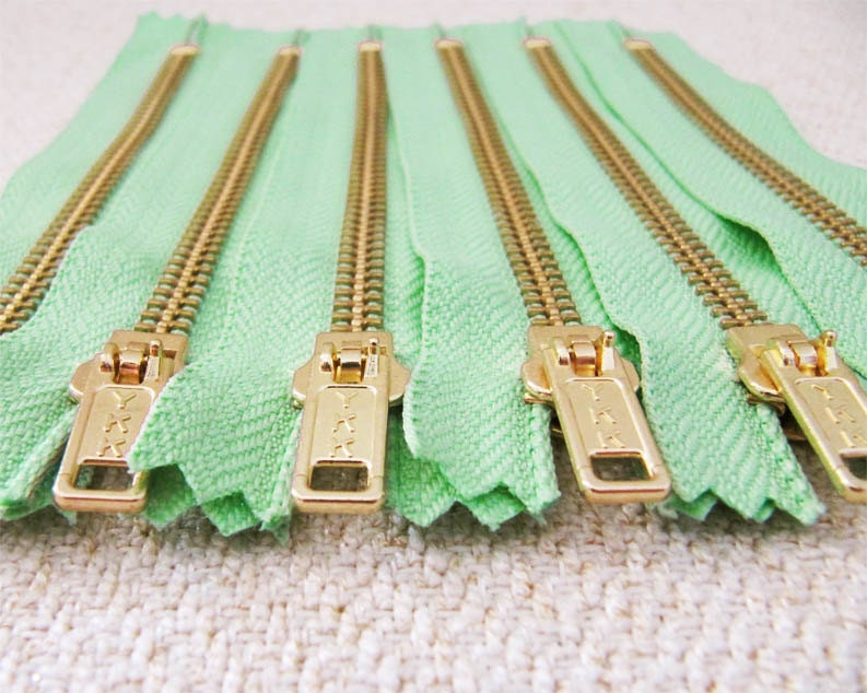 5inch - Mint Green Metal Zipper - Gold Teeth - 6pcs - Etsy