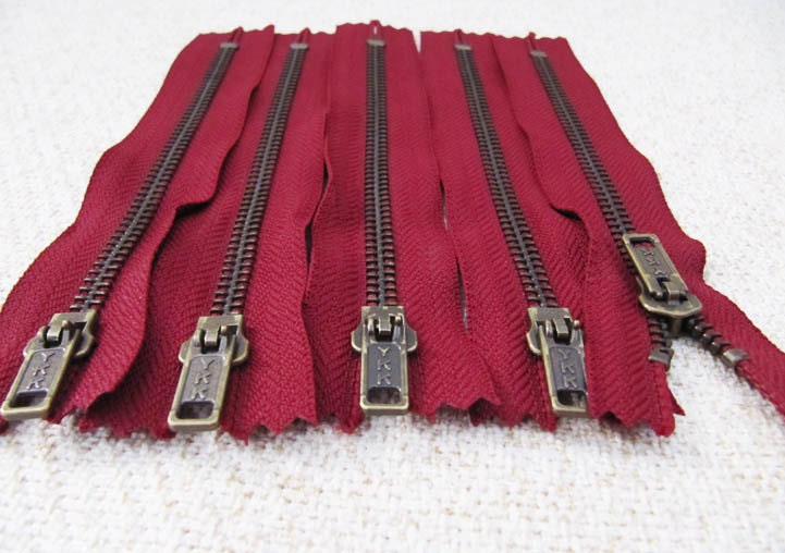 6inch - Maroon Red Metal Zipper - Brass Teeth - 5pcs - Etsy