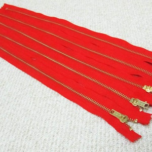 16inch - Hot Red Metal Zipper - Gold Teeth - 5pcs - Etsy
