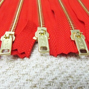 16inch - Hot Red Metal Zipper - Gold Teeth - 5pcs - Etsy