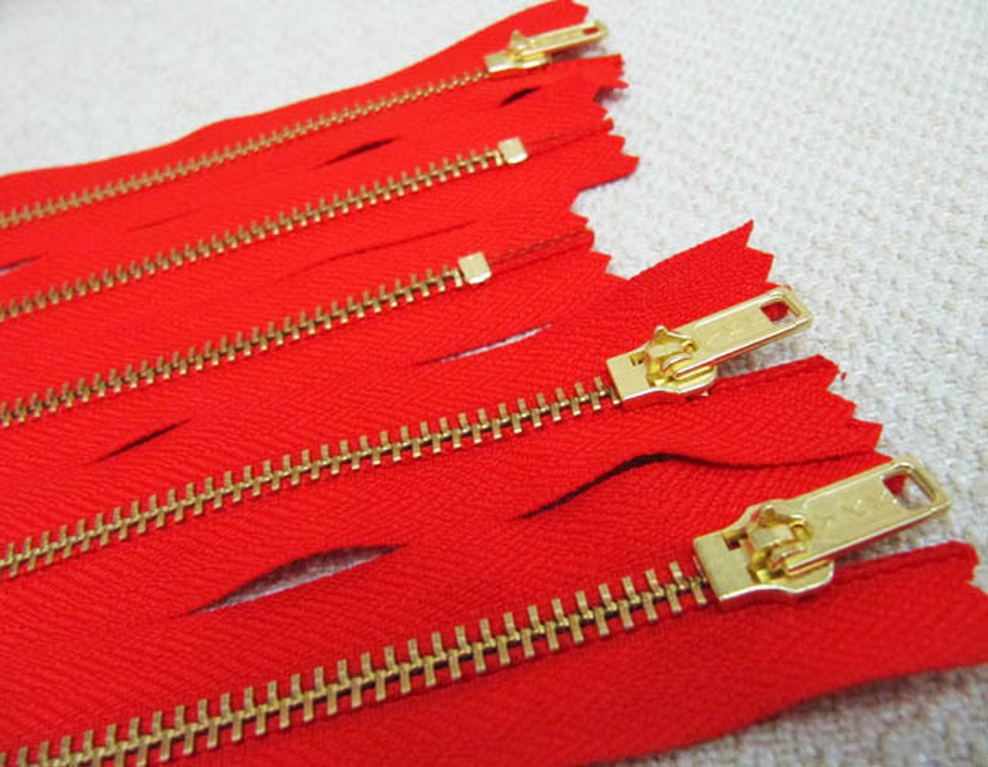 8inch - Hot Red Metal Zipper - Gold Teeth - 5pcs - Etsy