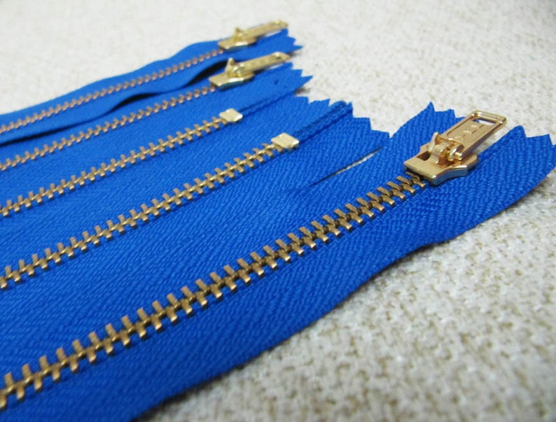 14inch - Victoria Blue Metal Zipper - Gold Teeth - 5pcs - Etsy