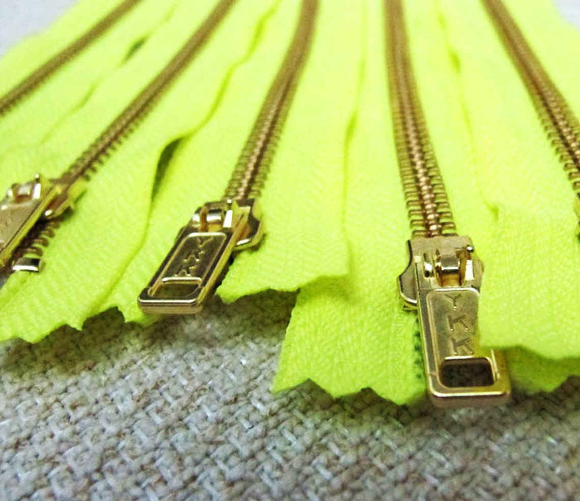 8inch - Neon Yellow Metal Zipper - Gold Teeth - 5pcs - Etsy