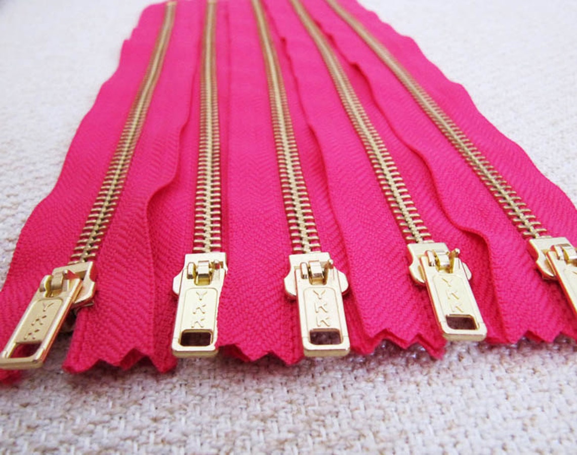 10inch - Fuchsia Pink Metal Zipper - Gold Teeth - 5pcs - Etsy