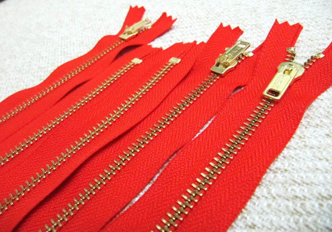 16inch - Hot Red Metal Zipper - Gold Teeth - 5pcs - Etsy