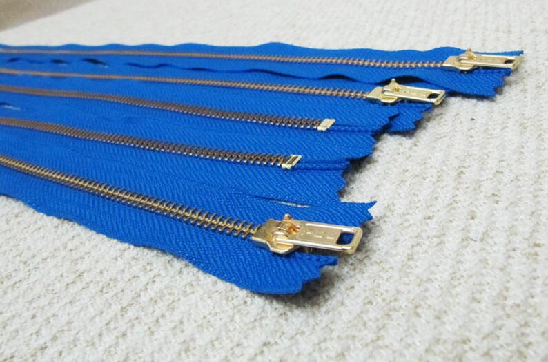 14inch - Victoria Blue Metal Zipper - Gold Teeth - 5pcs - Etsy