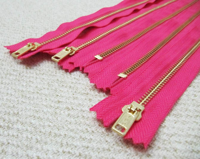16inch - Fuchsia Pink Metal Zipper - Gold Teeth - 5pcs - Etsy