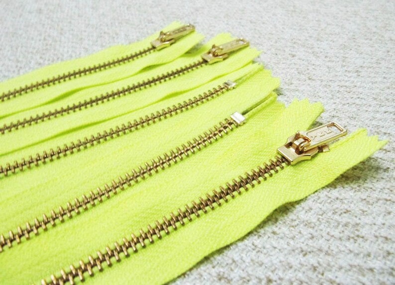 6inch - Neon Yellow Metal Zipper - Gold Teeth - 5pcs - Etsy