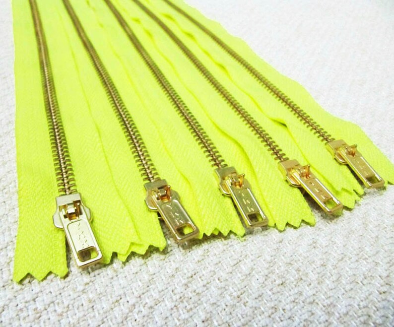 14inch - Neon Yellow Metal Zipper - Gold Teeth - 5pcs - Etsy