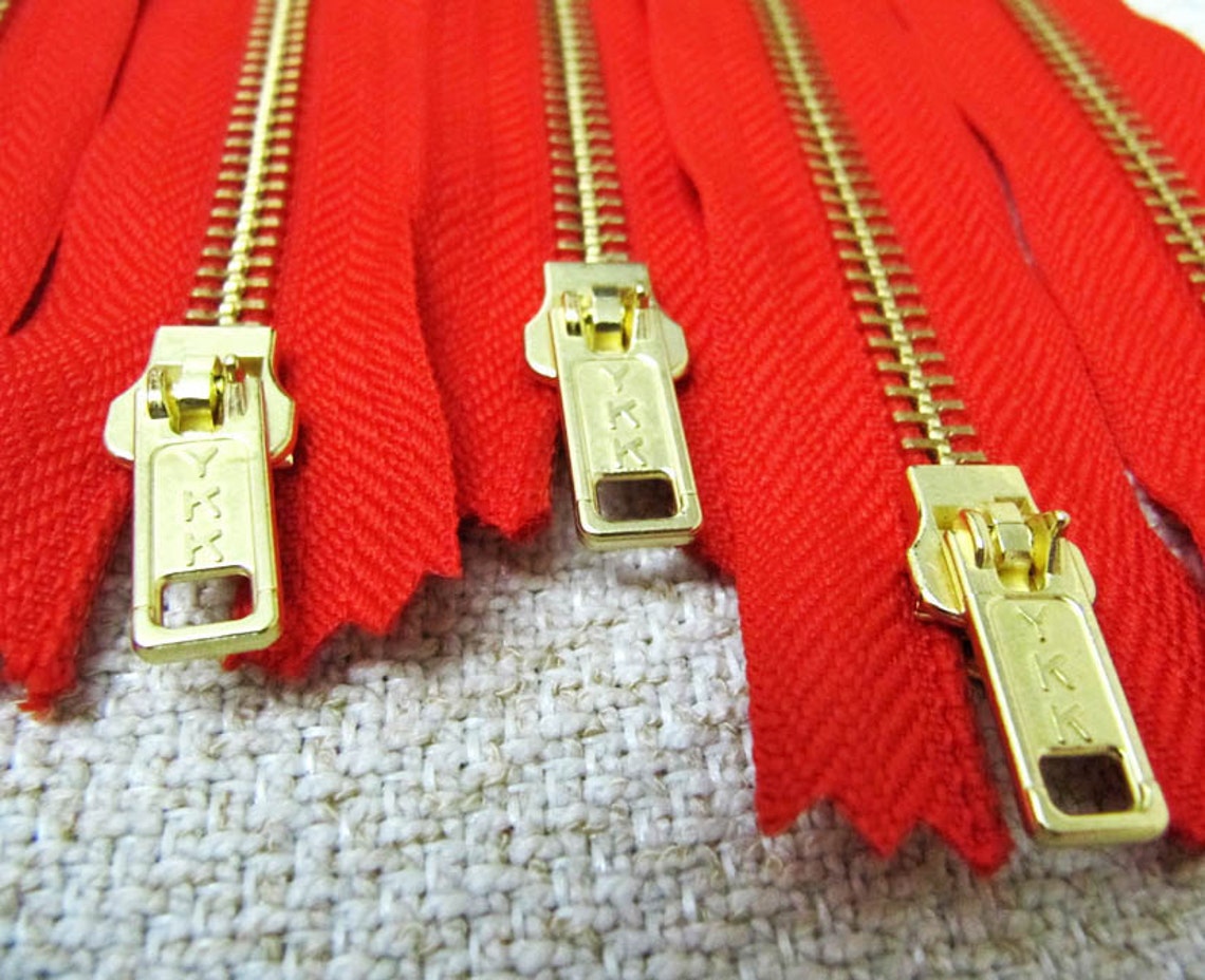 12inch - Hot Red Metal Zipper - Gold Teeth - 5pcs - Etsy