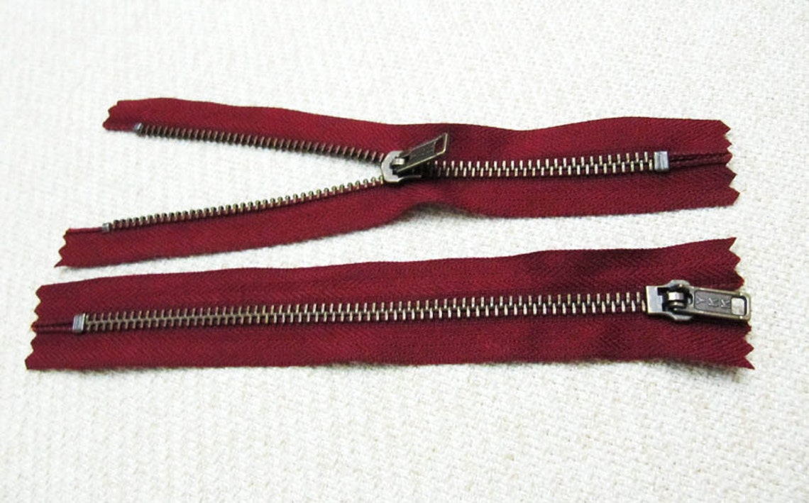 7inch - Maroon Red Metal Zipper - Brass Teeth - 5pcs - Etsy