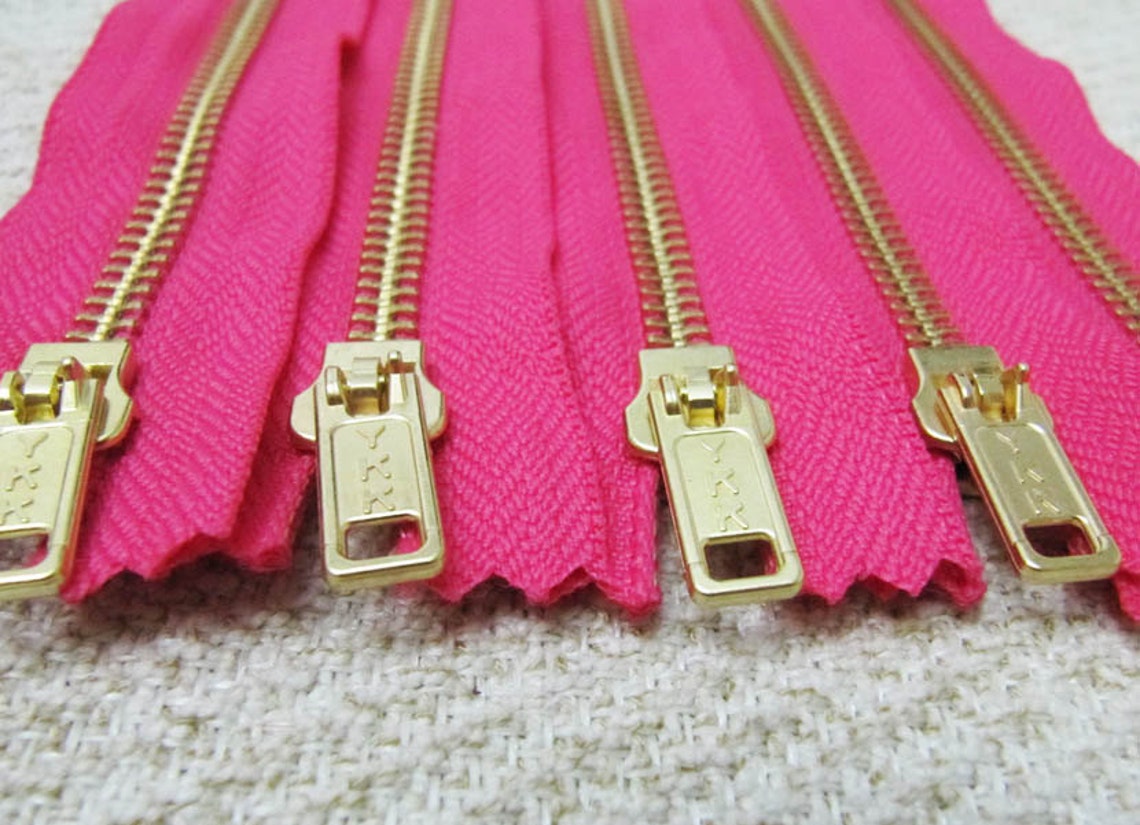 16inch - Fuchsia Pink Metal Zipper - Gold Teeth - 5pcs - Etsy