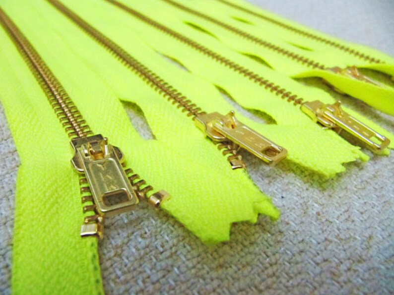 12inch - Neon Yellow Metal Zipper - Gold Teeth - 5pcs - Etsy