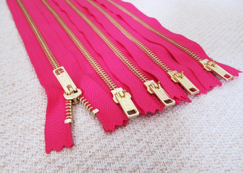 10inch - Fuchsia Pink Metal Zipper - Gold Teeth - 5pcs - Etsy