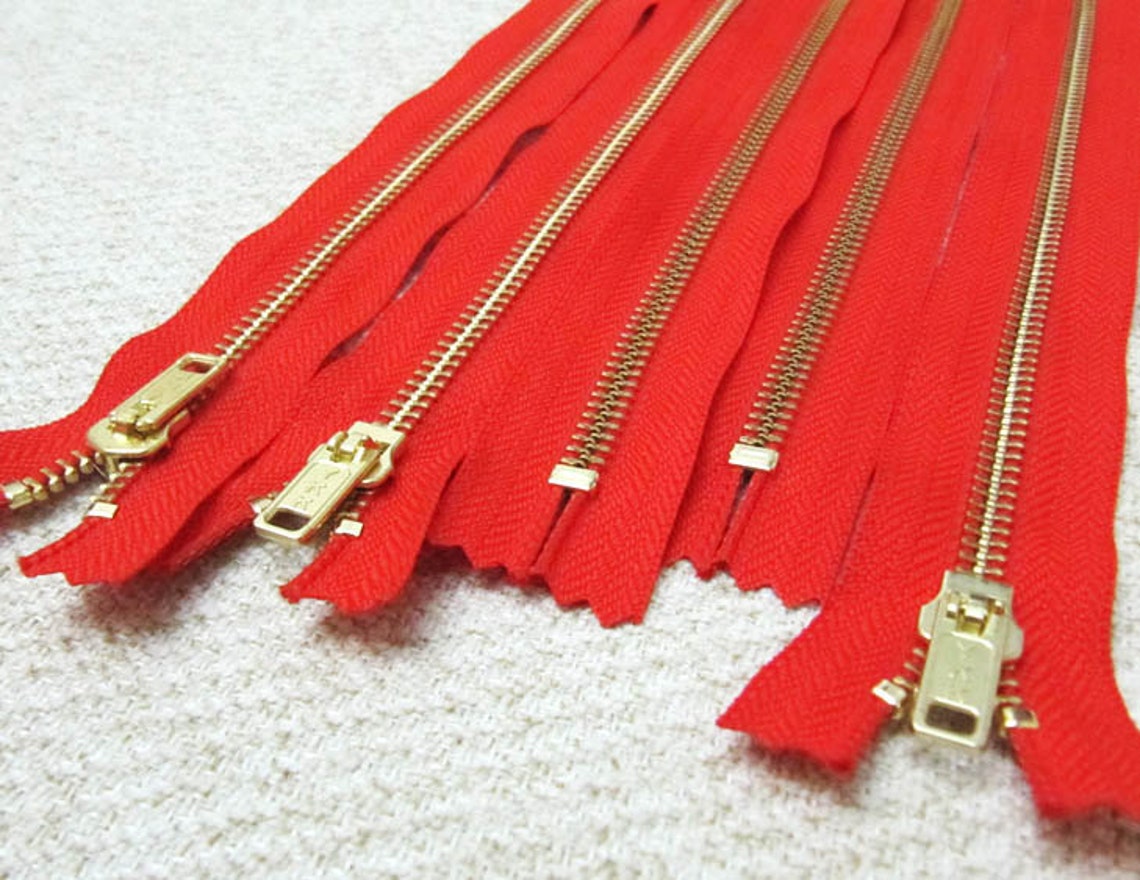 16inch - Hot Red Metal Zipper - Gold Teeth - 5pcs - Etsy