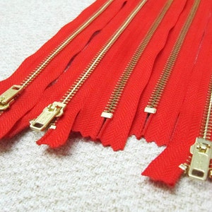16inch - Hot Red Metal Zipper - Gold Teeth - 5pcs - Etsy