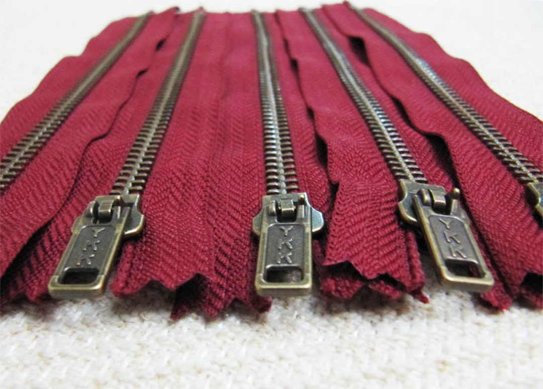 7inch - Maroon Red Metal Zipper - Brass Teeth - 5pcs - Etsy