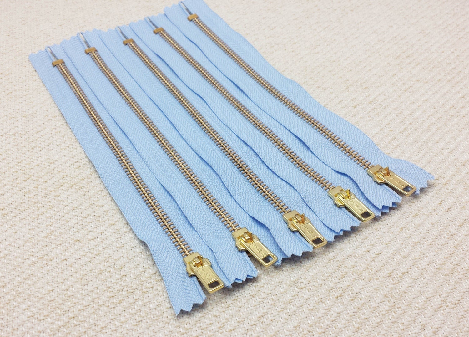 8inch - Baby Blue Metal Zipper - Gold Teeth - 5pcs - Etsy