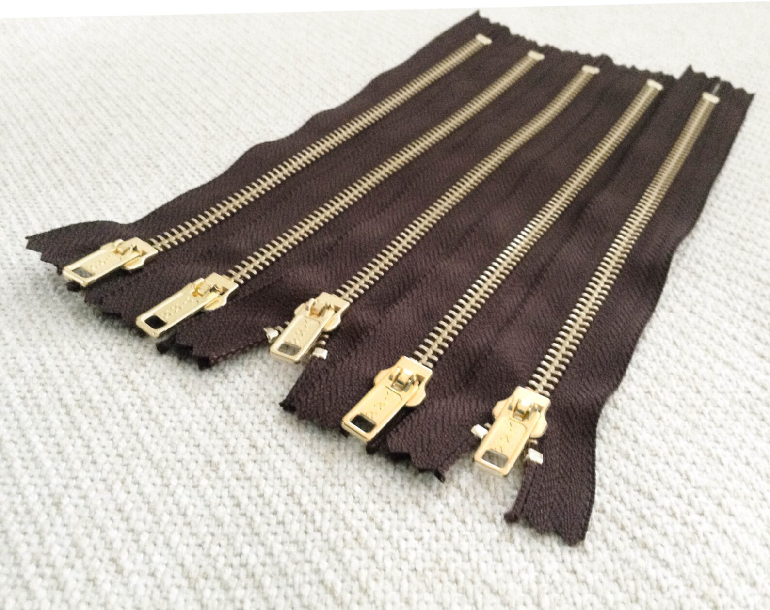 8inch - Dark Chocolate Brown Metal Zipper - Gold Teeth - 5pcs - Etsy