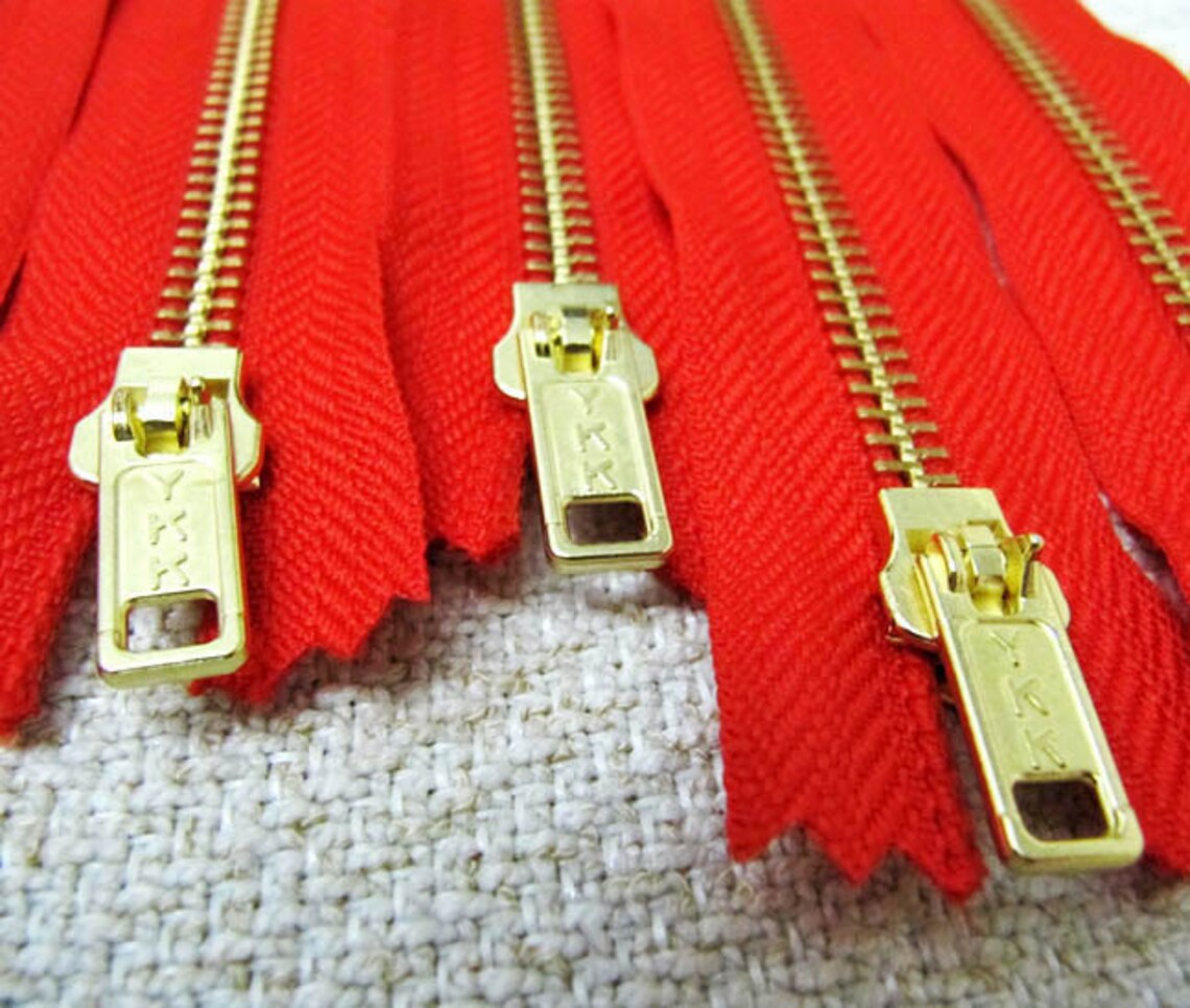 8inch - Hot Red Metal Zipper - Gold Teeth - 5pcs - Etsy