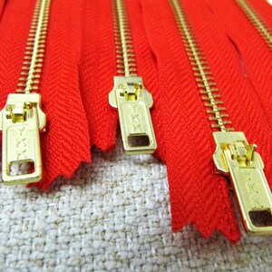 8inch - Hot Red Metal Zipper - Gold Teeth - 5pcs - Etsy
