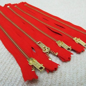 8inch - Hot Red Metal Zipper - Gold Teeth - 5pcs - Etsy