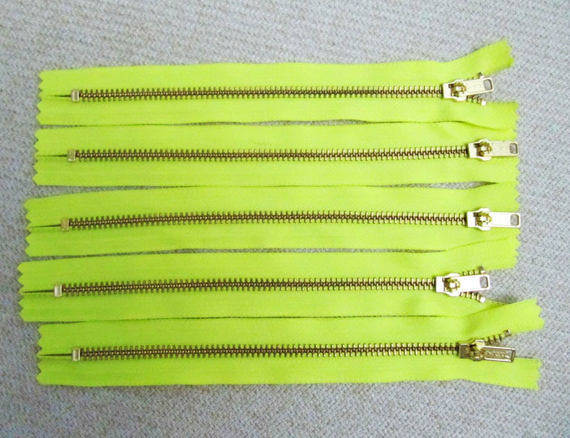 8inch - Neon Yellow Metal Zipper - Gold Teeth - 5pcs - Etsy