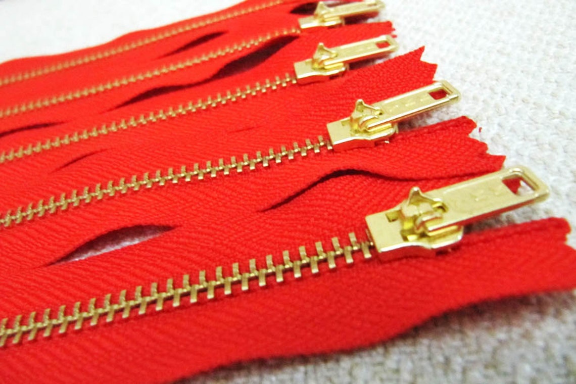 12inch - Hot Red Metal Zipper - Gold Teeth - 5pcs - Etsy