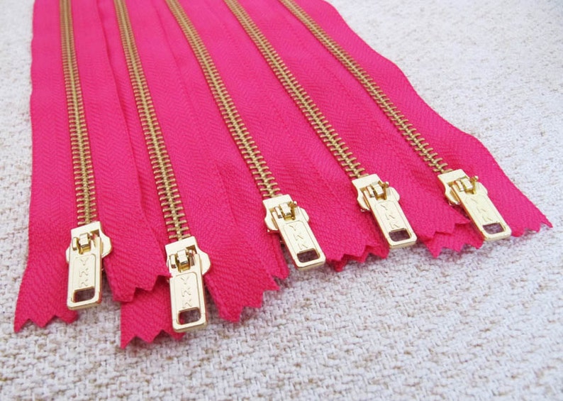 12inch - Fuchsia Pink Metal Zipper - Gold Teeth - 5pcs - Etsy