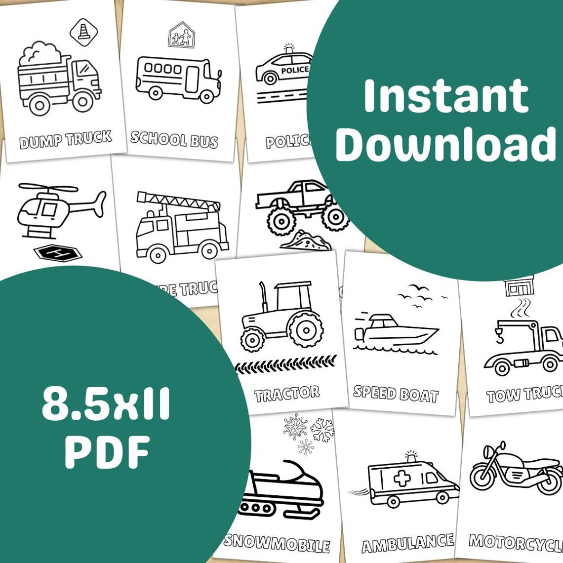 Vehicle Coloring Pages for Kids: Things That Go Vroom (PDF Download) - Etsy