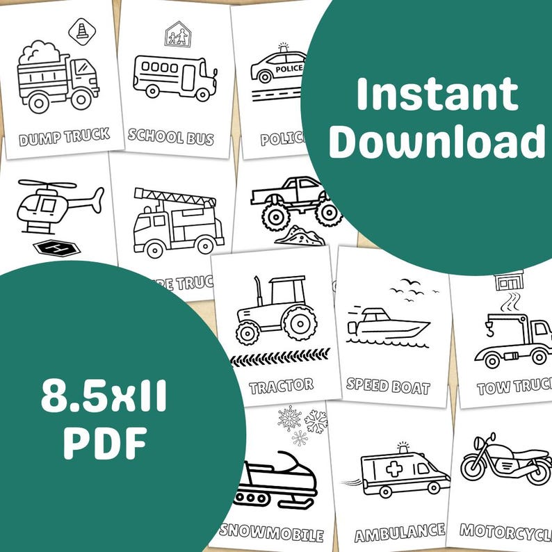 Vehicle Coloring Pages for Kids: Things That Go Vroom (PDF Download) - Etsy