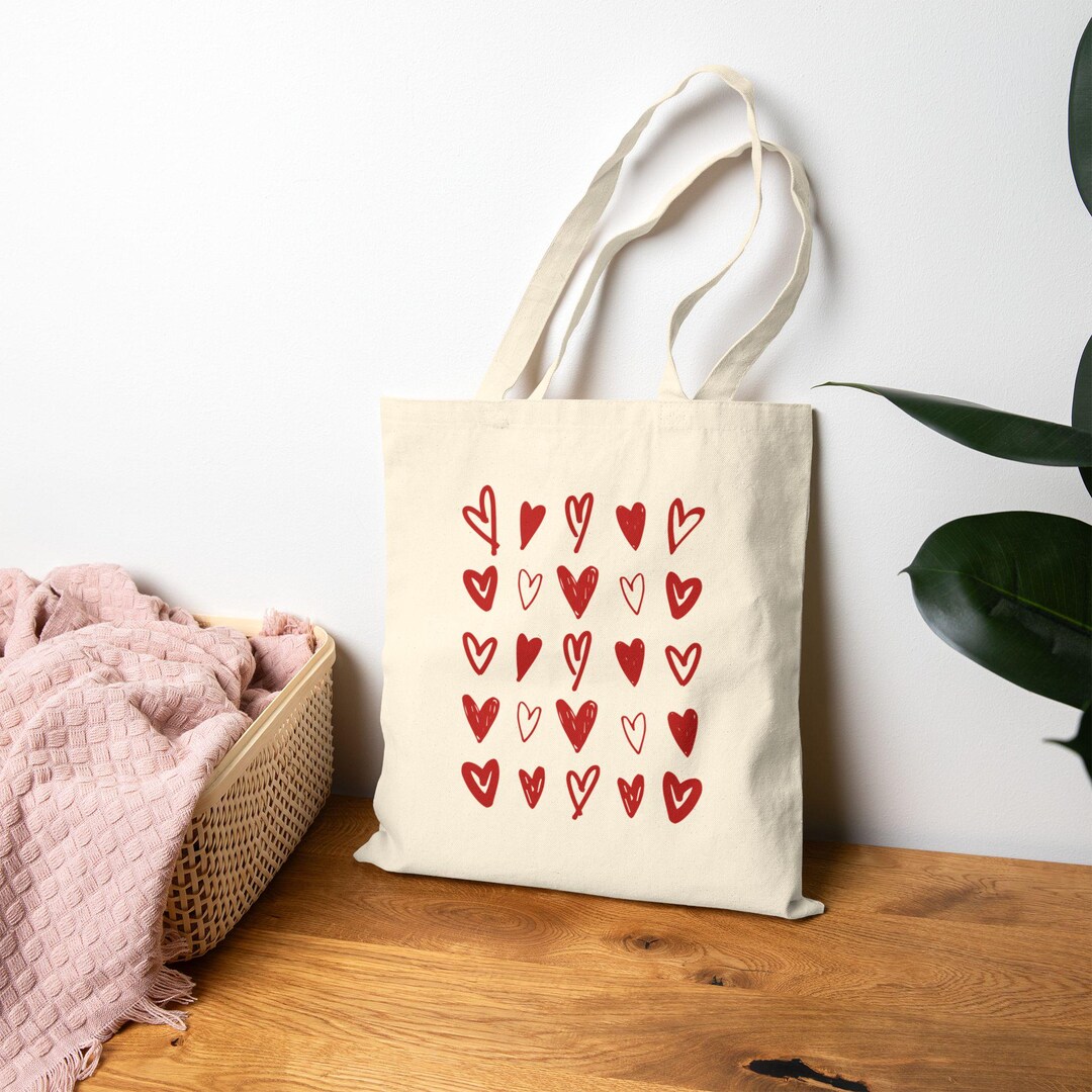 Heart Typography Cotton Canvas Tote Bag | Love Wordmark Design - Etsy