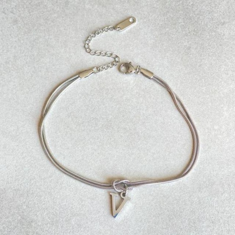 Personalized A-Z Initial Bracelet - Love Knot Snake Chain Bracelet ...