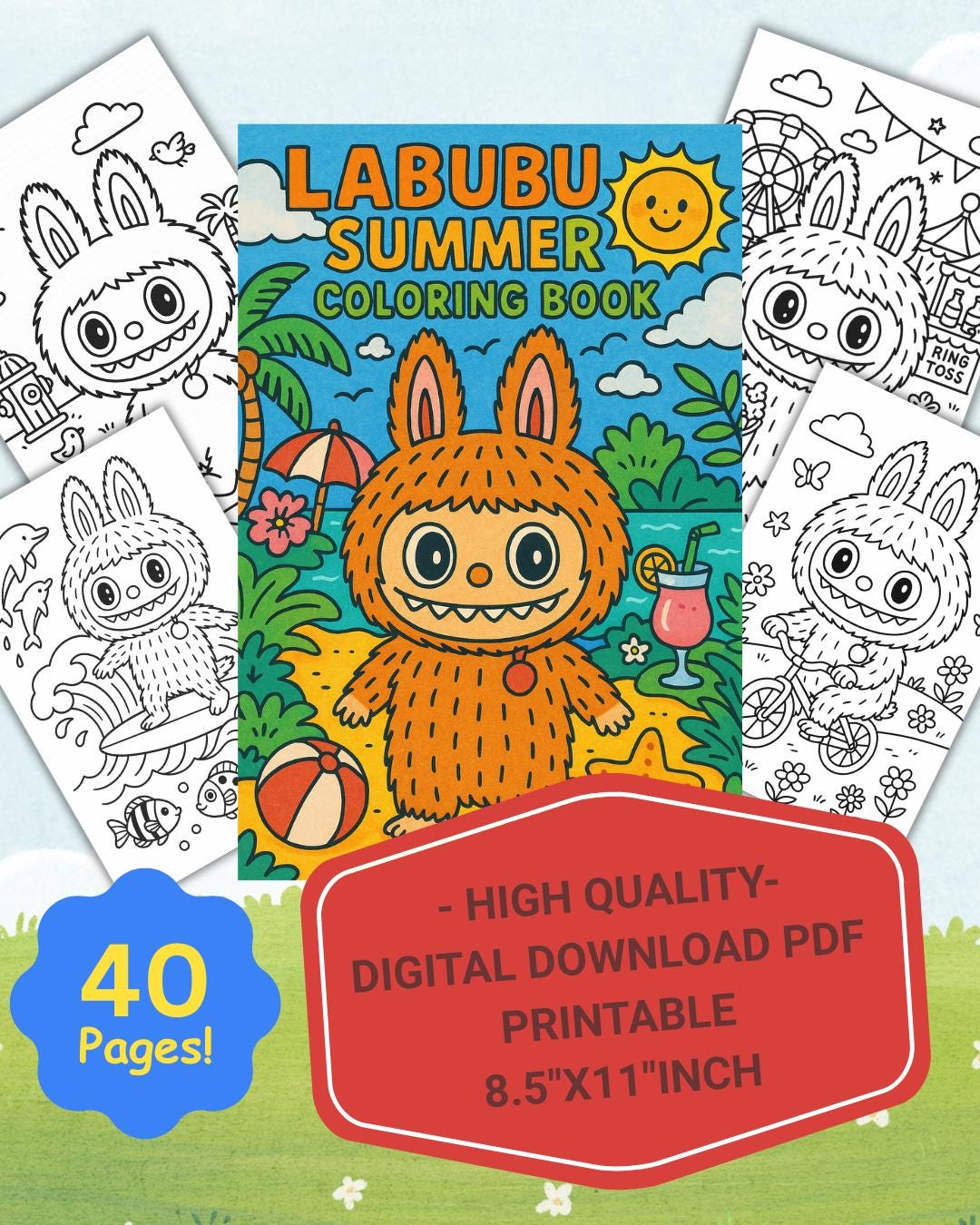 Labubu Coloring Book | Labubu Summer Coloring Book 40 Pages | Labubu ...
