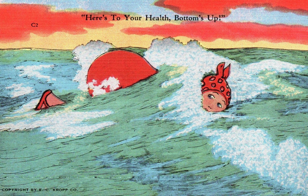 Vintage Postcard, Ocean, Bathing Suit, Swimmer, Comic Postcard, Old ...