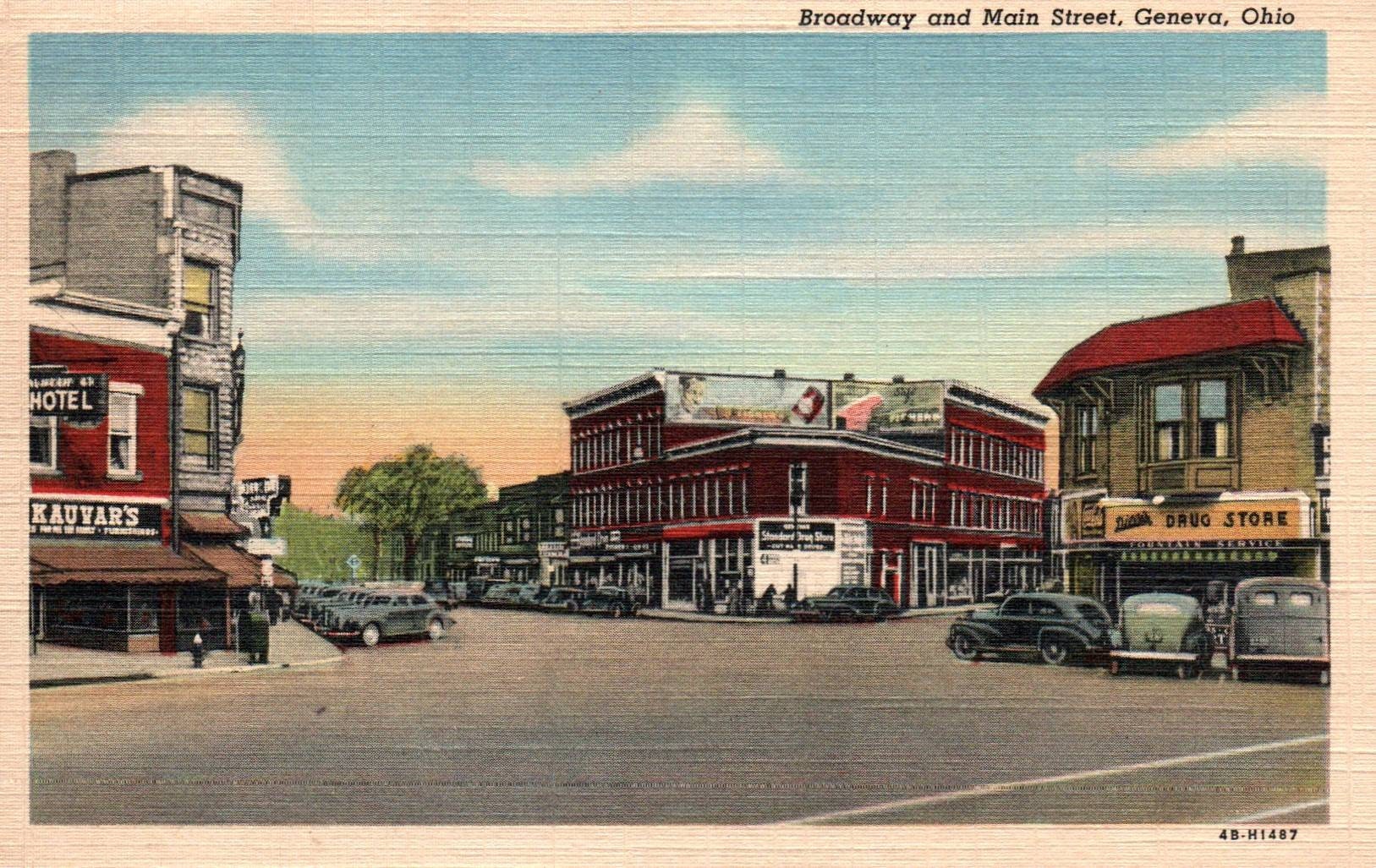 Vintage Postcard, Geneva, Ohio, Broadway and Main, 1949, Postcard ...