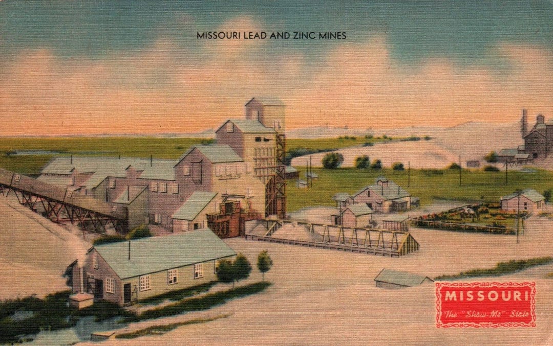 Vintage Postcard, Missouri, Lead and Zinc Mines, Mines, Missouri Lead ...