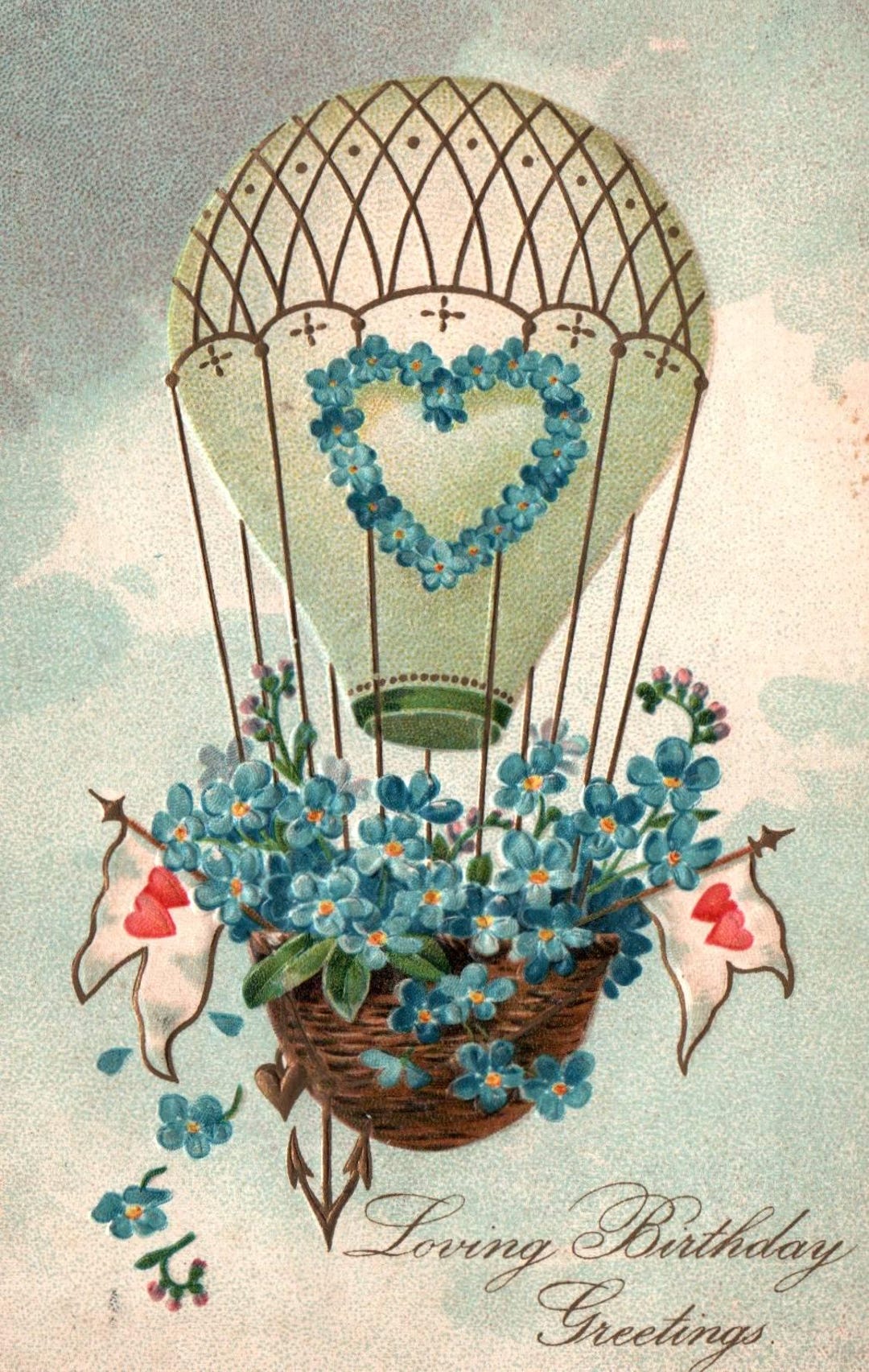 Vintage Postcard, Hot Air Balloon, Flowers, Postcard, Forget Me Nots ...